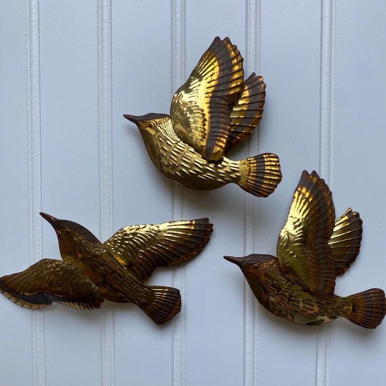 Vintage Home Interior Metal Bird Wall Decor Set | Mid Century Gold ...