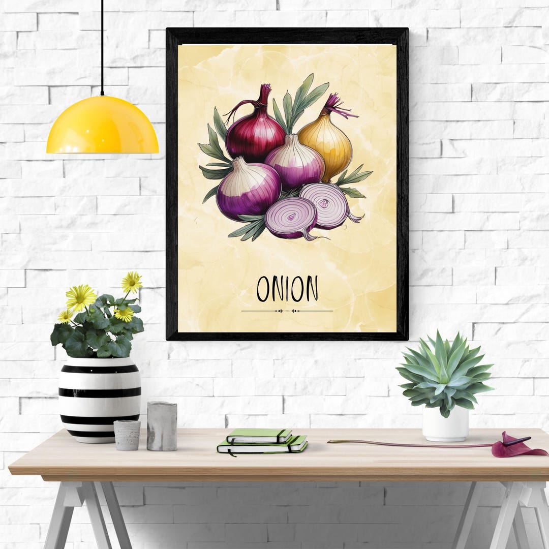 Colorful Onion Kitchen Wall Art – Botanical Onion Print – Farmhouse ...