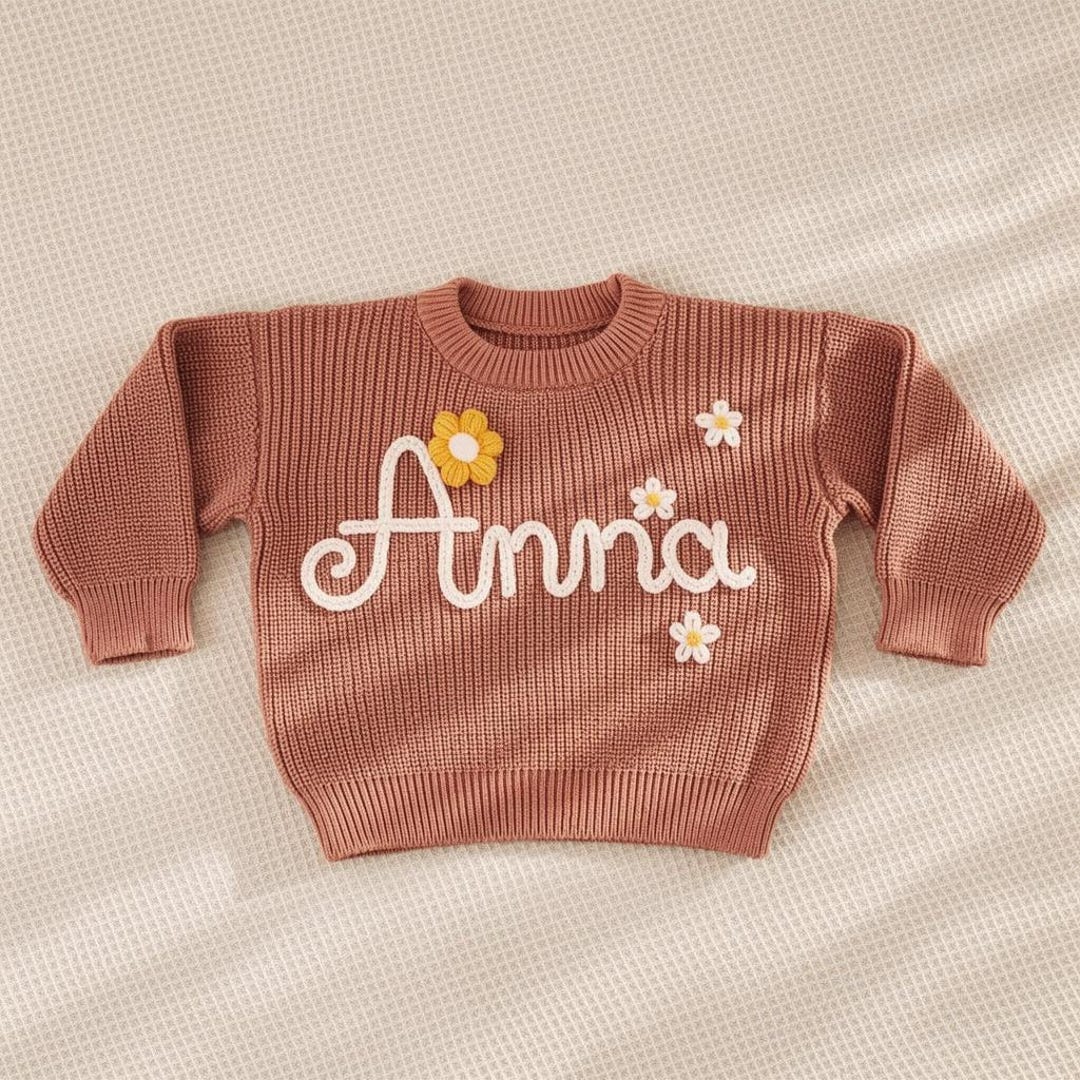 Personalized Baby Sweater With Name, Custom Hand Embroidered Toddler ...