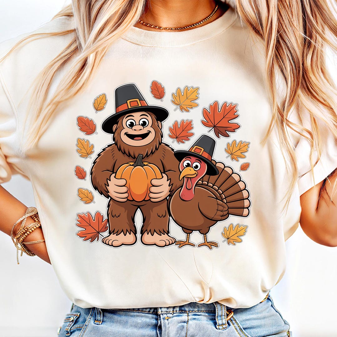 Bigfoot and Turkey PNG | Funny Thanksgiving Sasquatch Clipart | Autumn ...