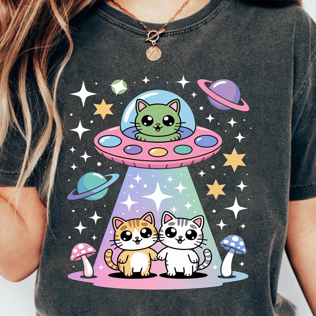 Kawaii Alien Cat Abduction PNG: Space Cats Digital Art for Sublimation ...