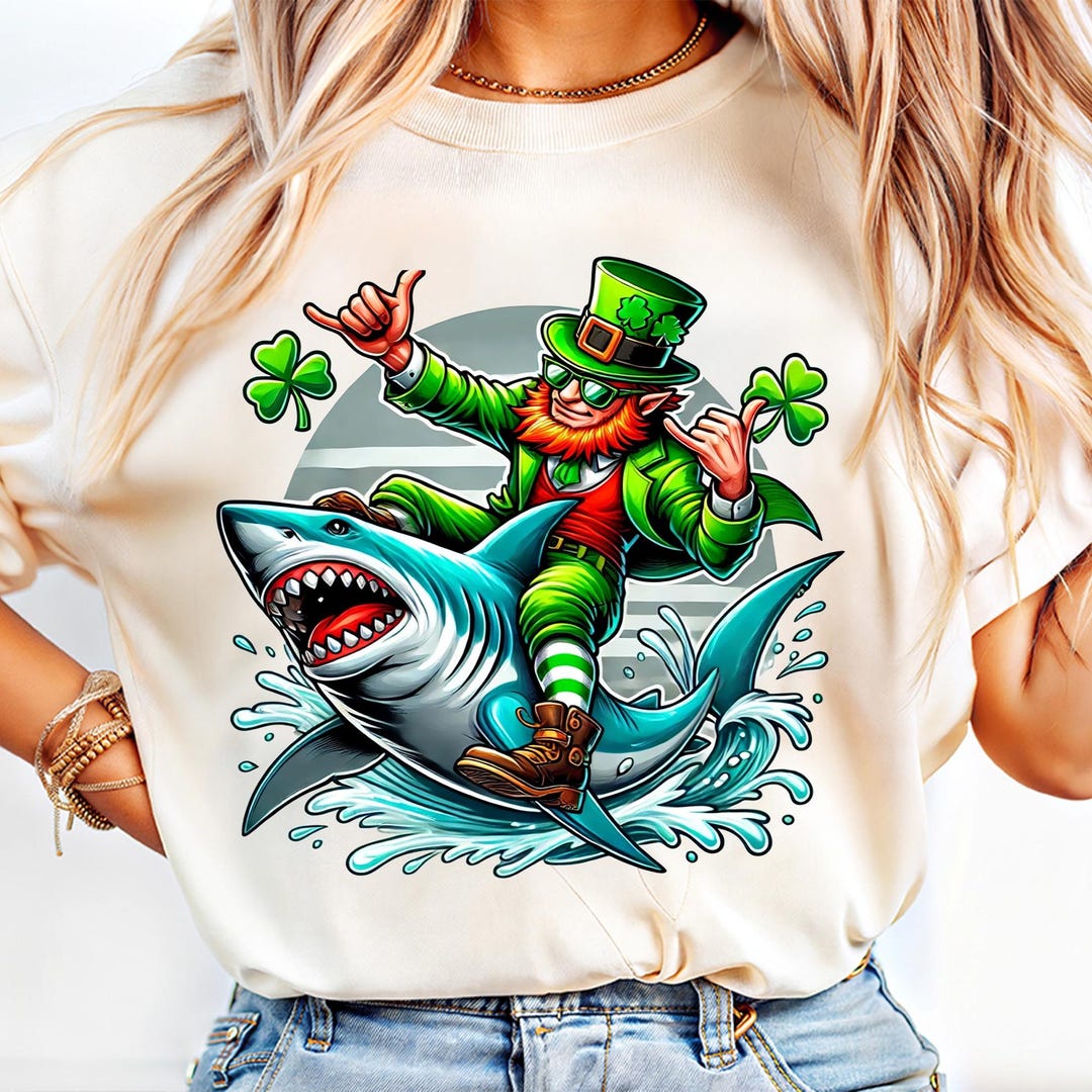 Funny Leprechaun Riding Shark PNG St Patrick's Day Sublimation Design ...