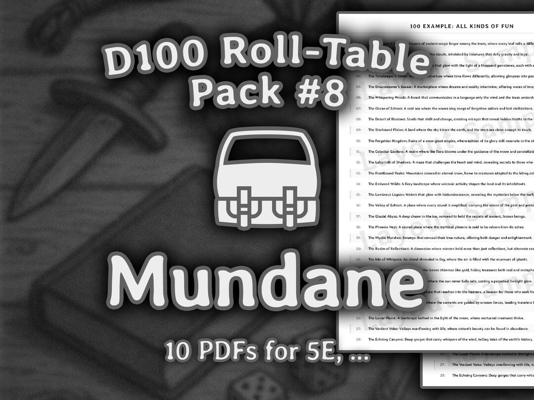 Pack #8: Mundane | D100 Roll-table | D100 Roll-chart | D100 List ...