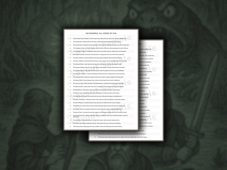 Pack #11: Swamp | D100 Roll-table | D100 Roll-chart | D100 List ...