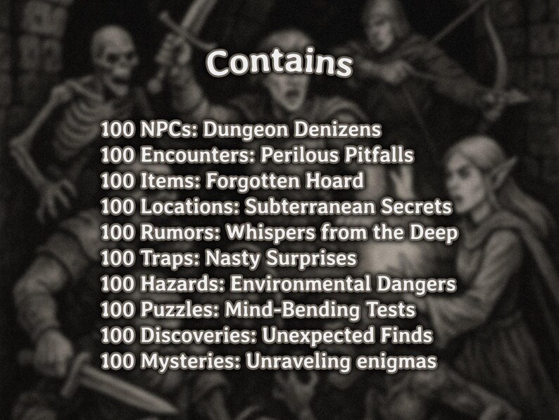 Pack #1: Dungeon | D100 Roll-table | D100 Roll-chart | D100 List ...