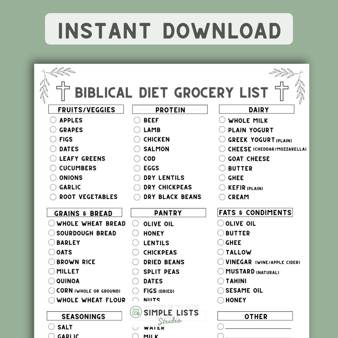 Biblical Diet Grocery List Printable, Biblical Food List, Faith-based ...