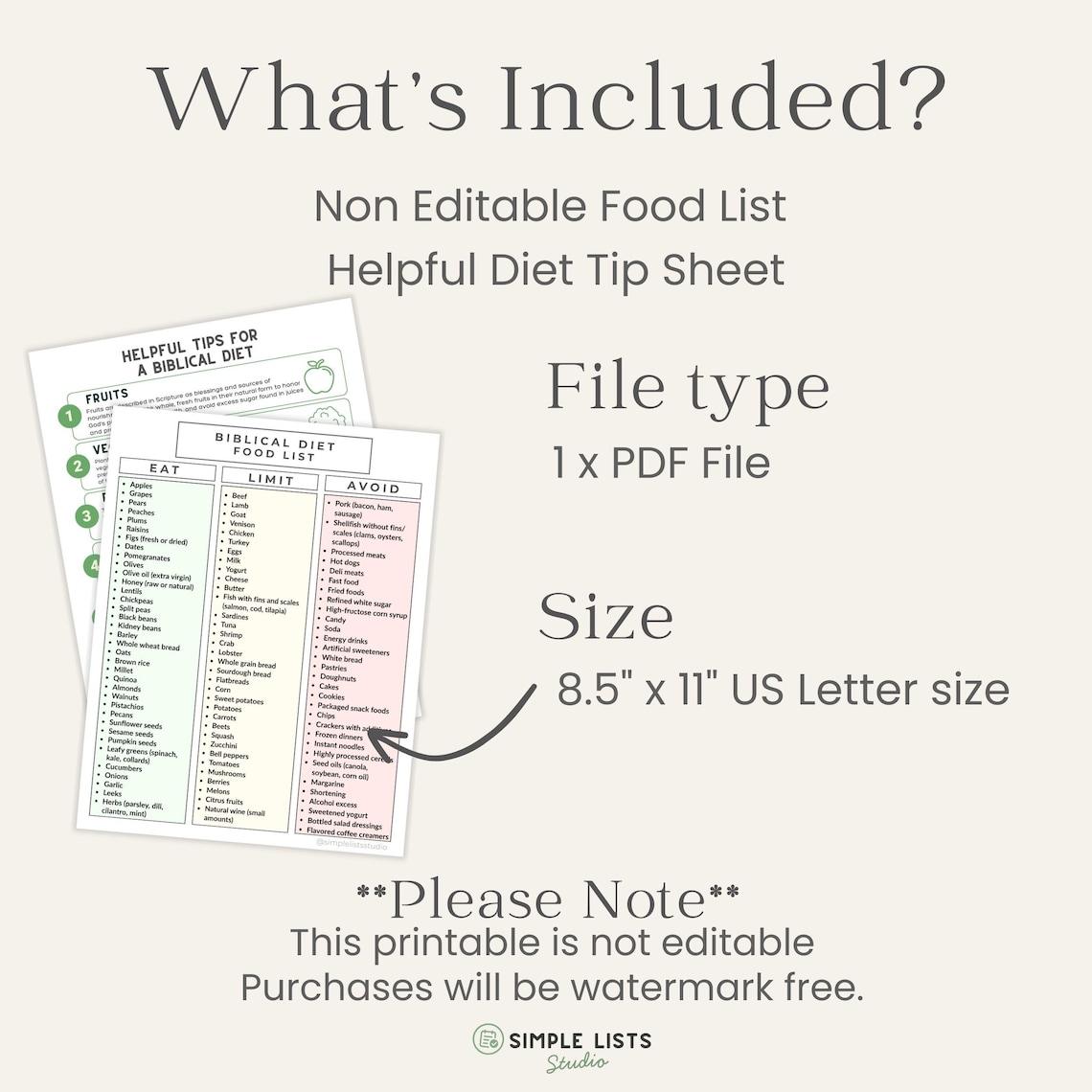Biblical Diet Food Printable, Biblical Food List, Eat Limit Avoid Chart ...