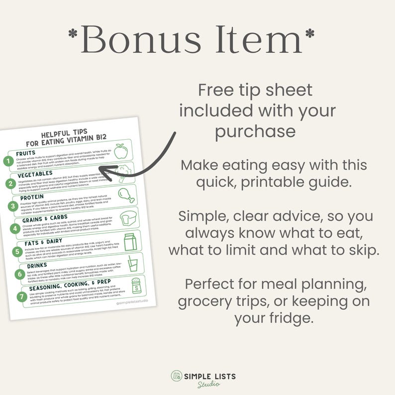 Vitamin B12 Food List Printable, High B12 Foods Chart, Eat Limit Avoid ...