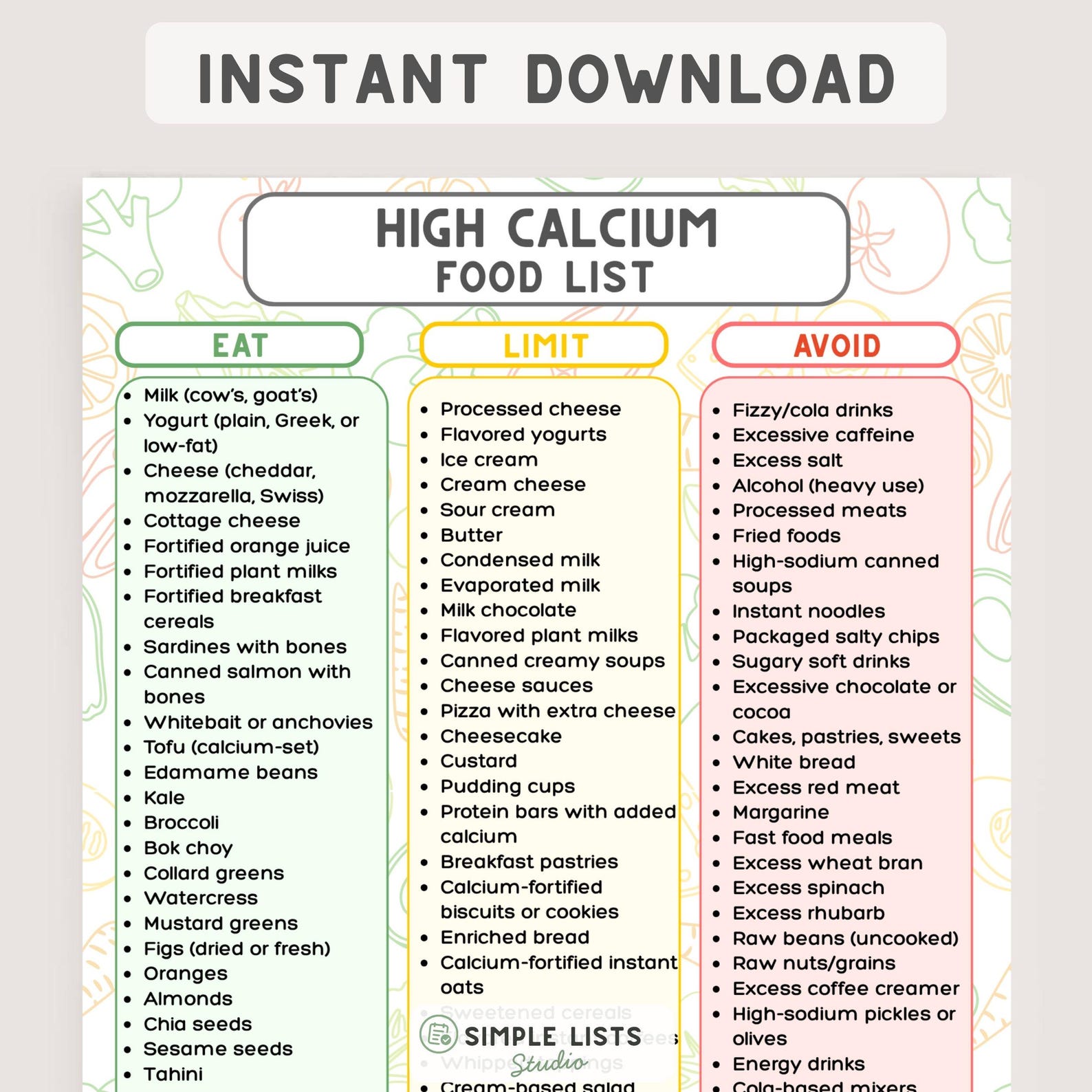 High Calcium Food List, Calcium Rich Diet Chart, Eat Limit Avoid ...