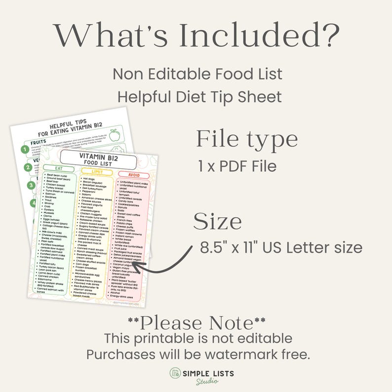 Vitamin B12 Food Chart Printable, High B12 Foods List, Eat Limit Avoid ...