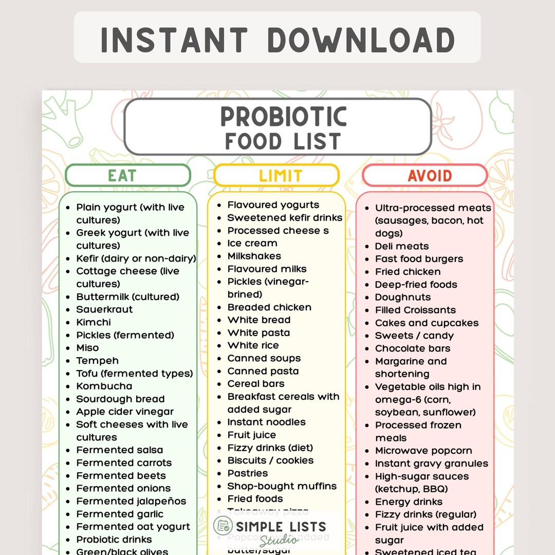 Probiotic Diet Food List, Healthy Meal Planner, Probiotic Food Grocery ...