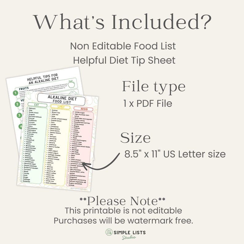 Alkaline Diet Food List Printable, Alkaline Foods Chart, Ph Balance ...