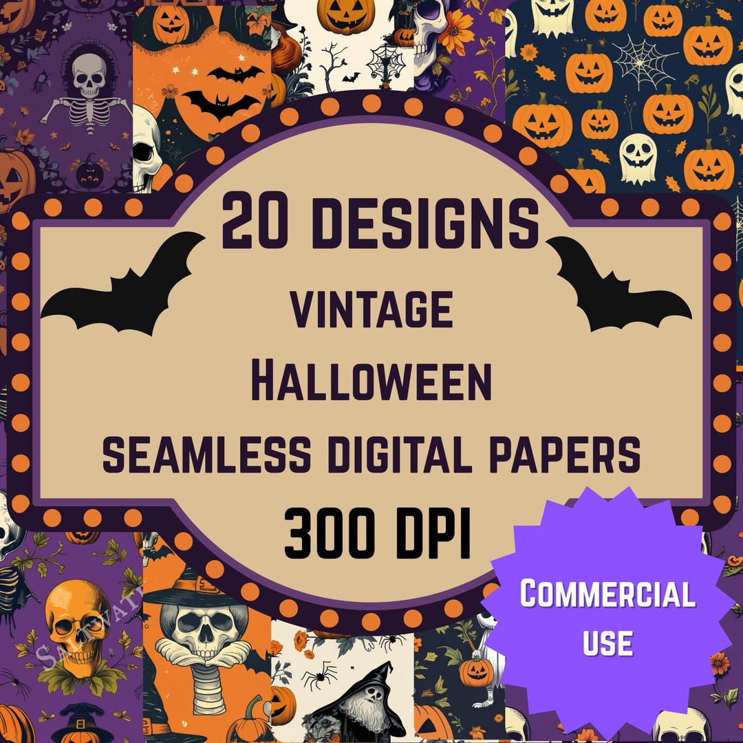 20 Seamless Vintage Halloween Digital Papers | 300 DPI Scrapbook Paper ...