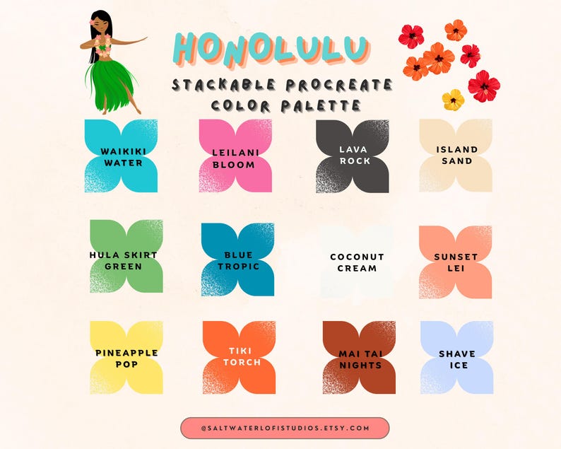 Honolulu Procreate Color Palette: 30 Hawaiian Colors + Hex Codes ...