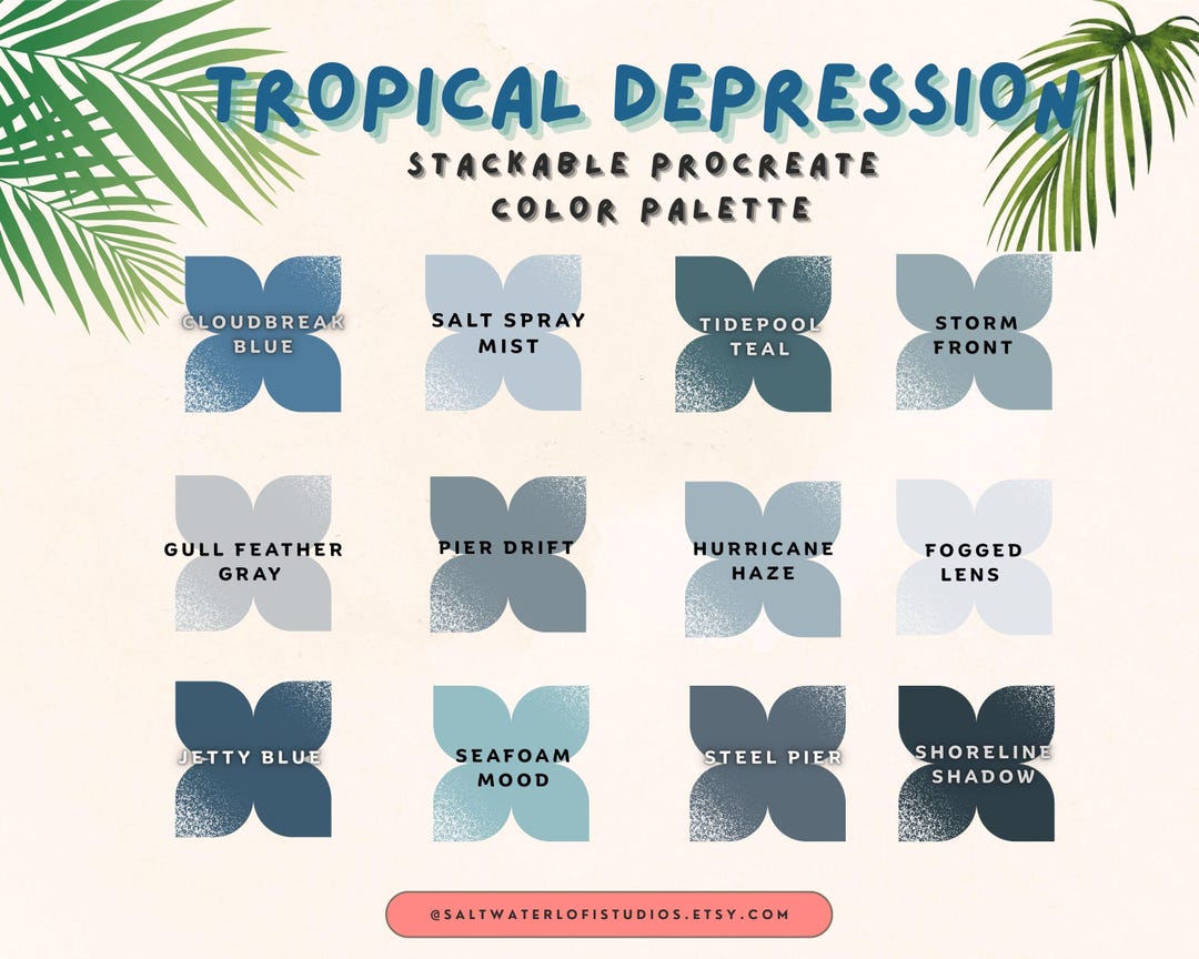 Tropical Depression Procreate Palette, Stormy Coastal Color Swatches ...
