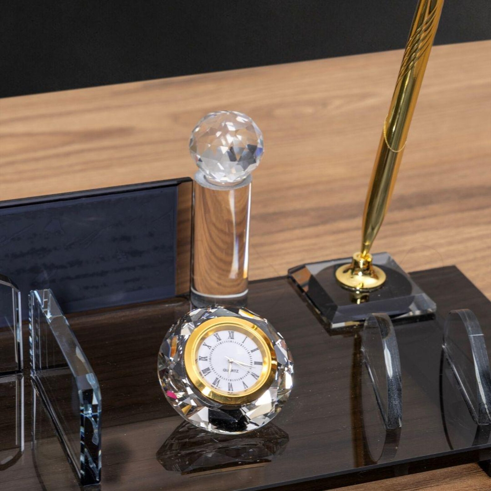 Classic Gold Crystal Desk Set – 7 Piece Premium Office Accessories With ...