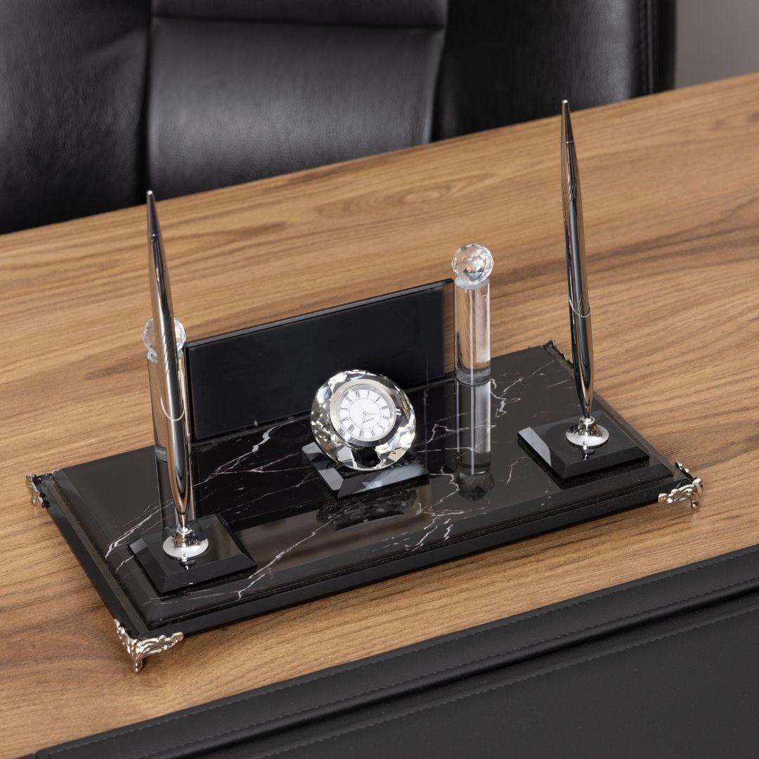 Zebra Crystal Desk Set – 7 Piece Premium Office Organizer With Leather ...