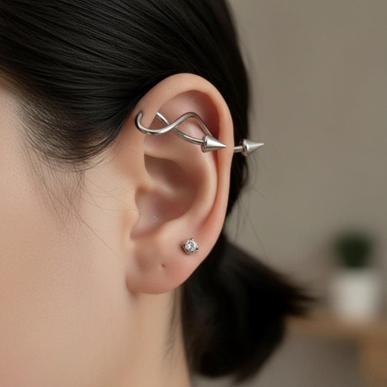 Industrial S-shaped Piercing Earring, 16G Cartilage Stud, Punk Gothic ...