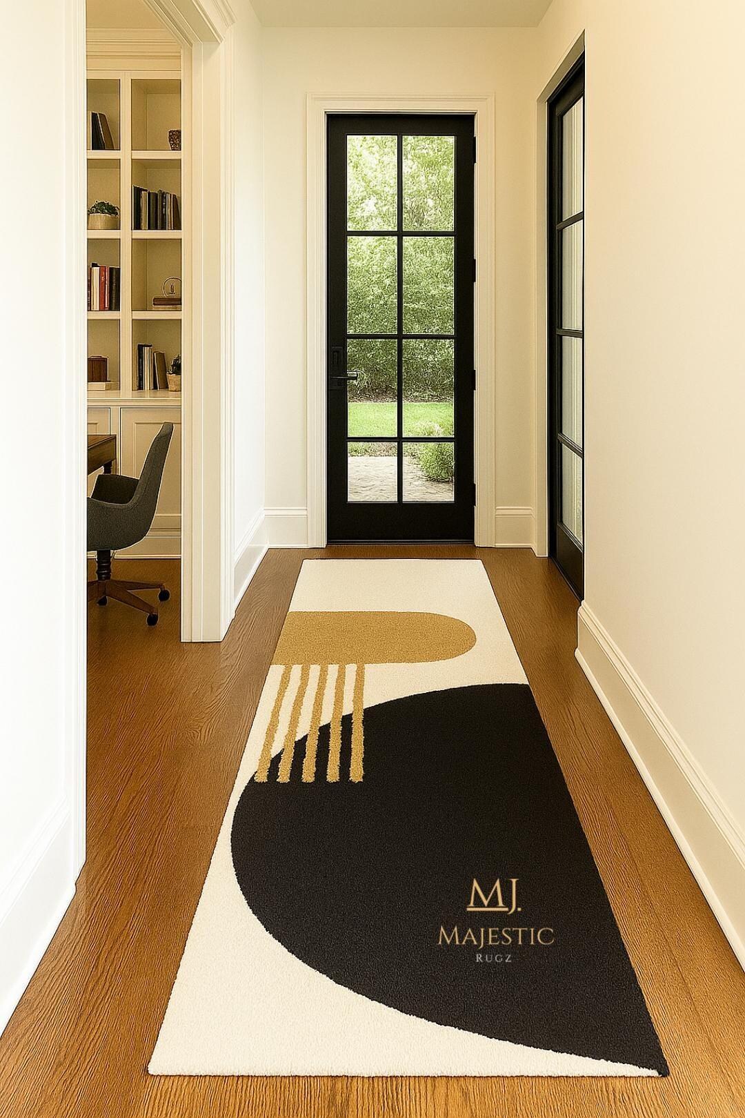 Retro Wavy Runner Rug - Modern Hallway Carpet, Mid Century Modern Wave ...