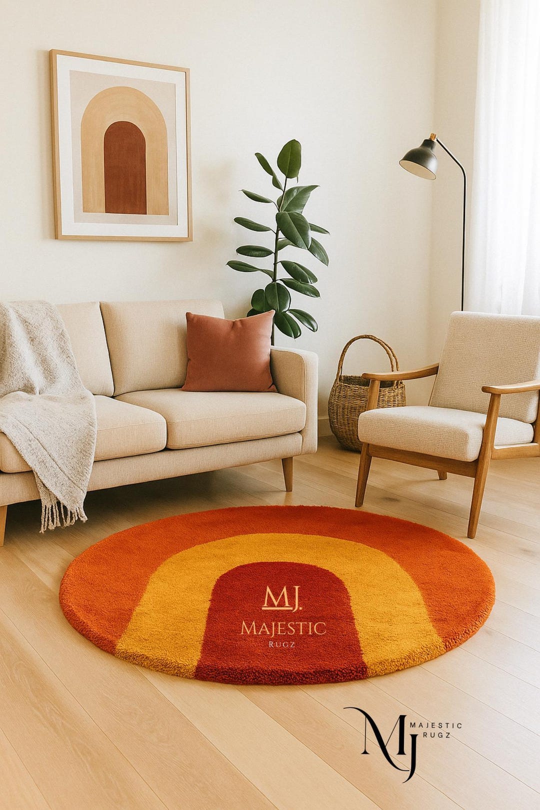 Retro Rainbow Round Shag Rug • Colorful Boho Arch Accent Floor Decor ...