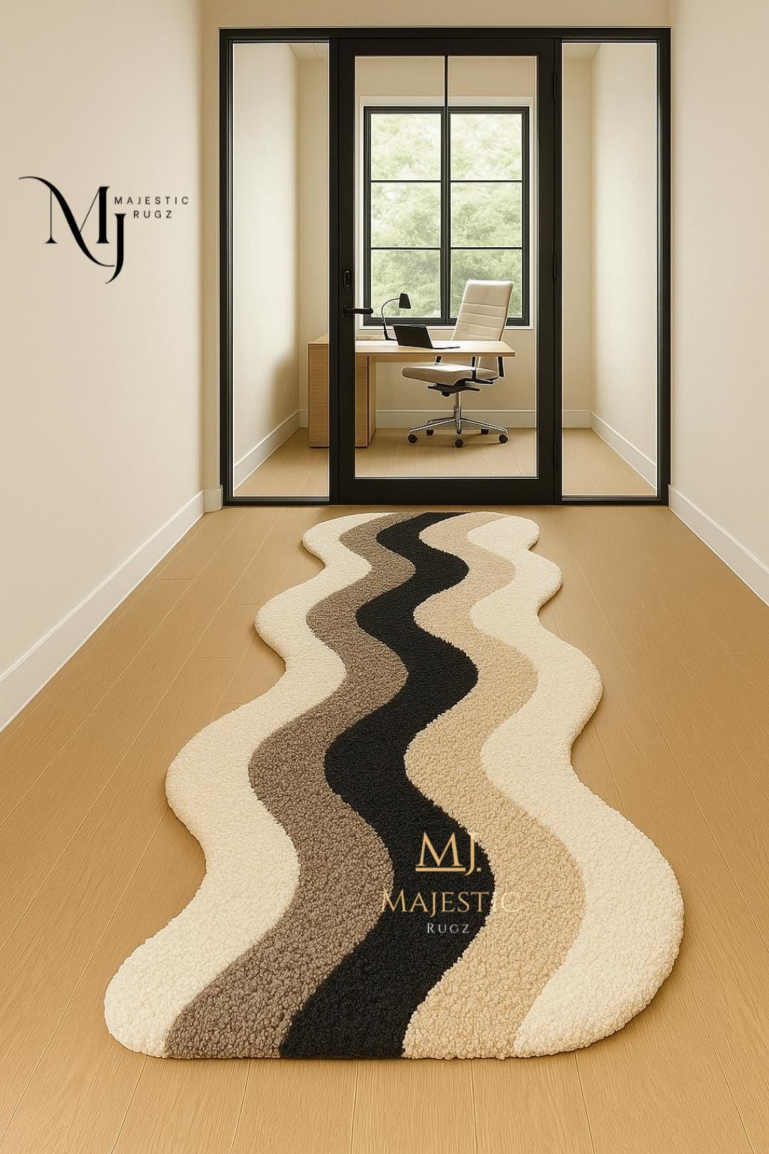 Retro Wavy Runner Rug - Modern Hallway Carpet, Mid Century Modern Wave ...