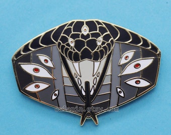 Snake Enamel Pin Magical W. Moon Phases & Flowers Black Gold Serpent ...