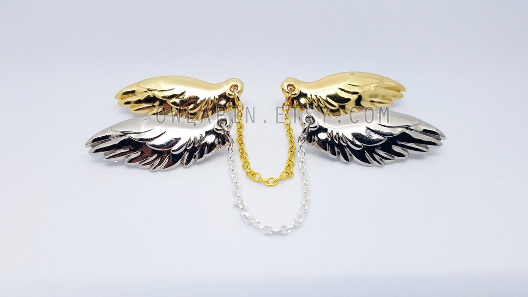 Angel Wings Metal Pins, Chain Connected, Feather, Gold, Silver, Collar ...