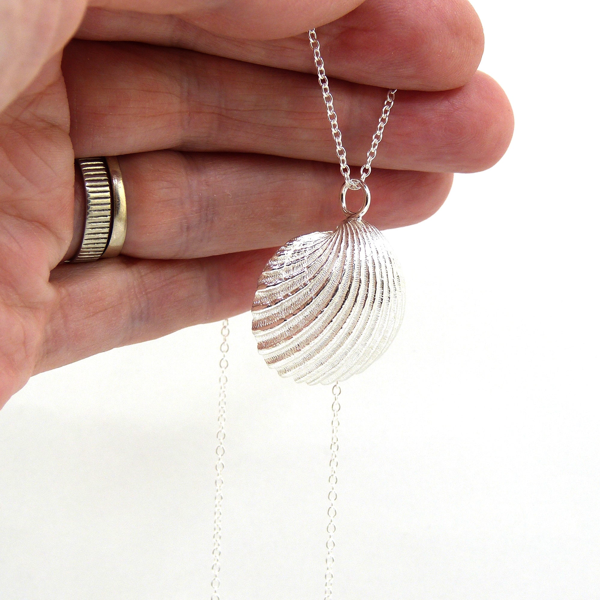 Sterling Silver Sea Shell Pendant, Necklace, Silver Seashell, Cast ...