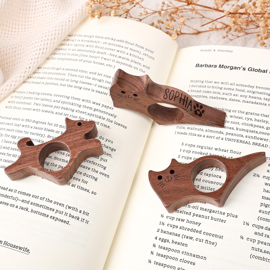 Custom Wooden Thumb Book Page Holder, Dog & Cat Design, Engraved Gift ...