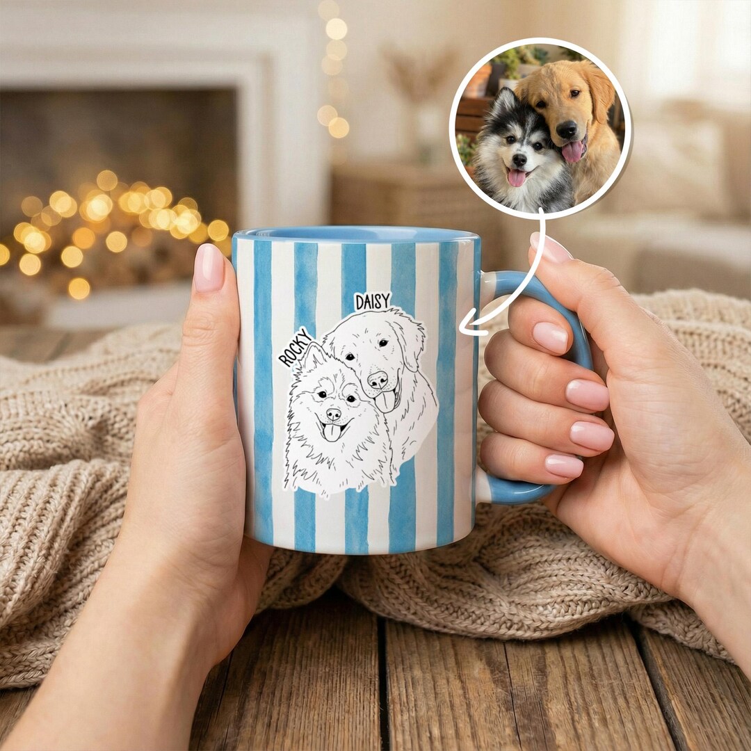 Custom Pet Portrait Mug, Pet Memorial Gift With Personalized Dog or Cat ...