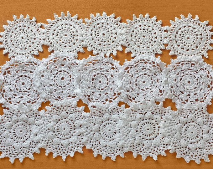 15 Vintage Crochet Doily Medallions, Small Doilies, White Doilies ...