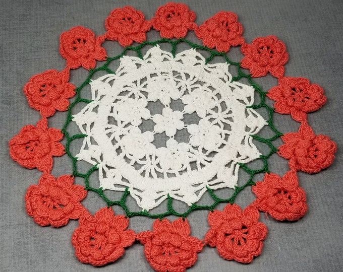 Flower Border Doily, Vintage Crochet Doily With Flower Border, 10.5 ...