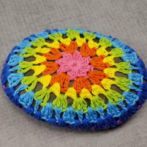 Mandala Stone, Crocheted Stone, Hand Crocheted Polished Rock, Colorful ...