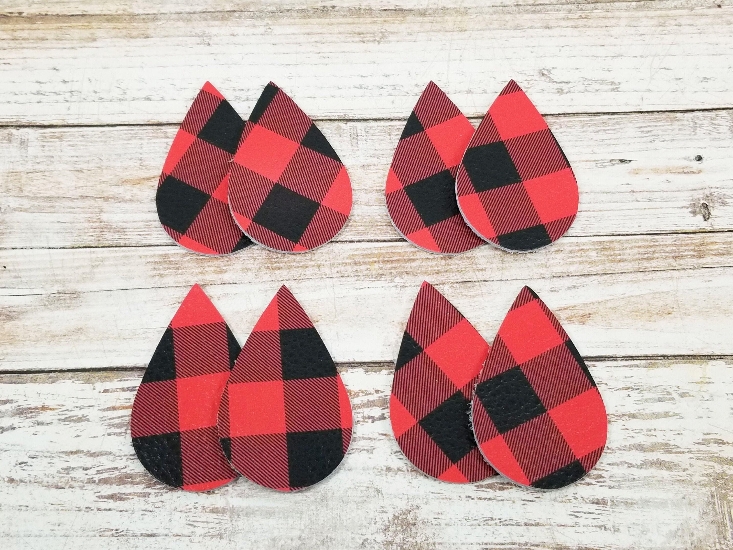 Red and Black Buffalo Plaid Leather Pieces Leather Shapes for | Etsy