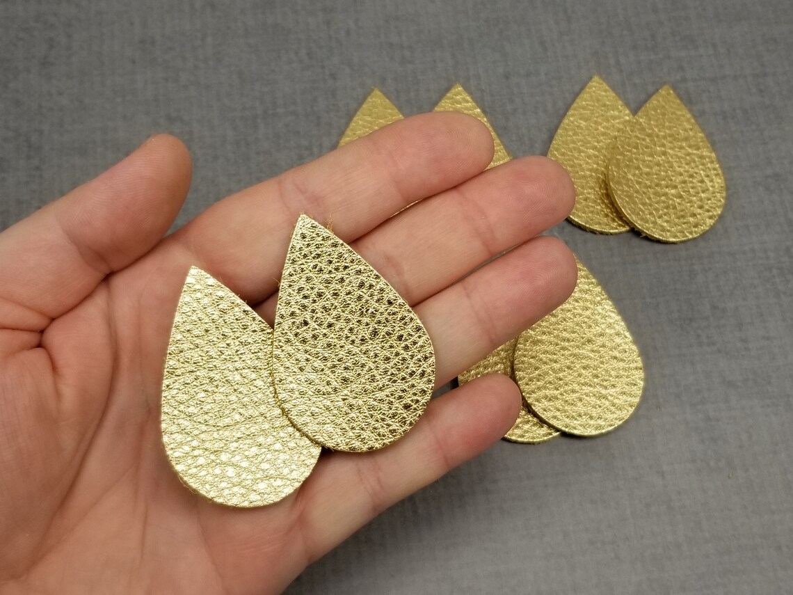 Gold Leather Teardrops, 4 Pairs of Tear Drop Shaped Leather Pieces, 8 ...