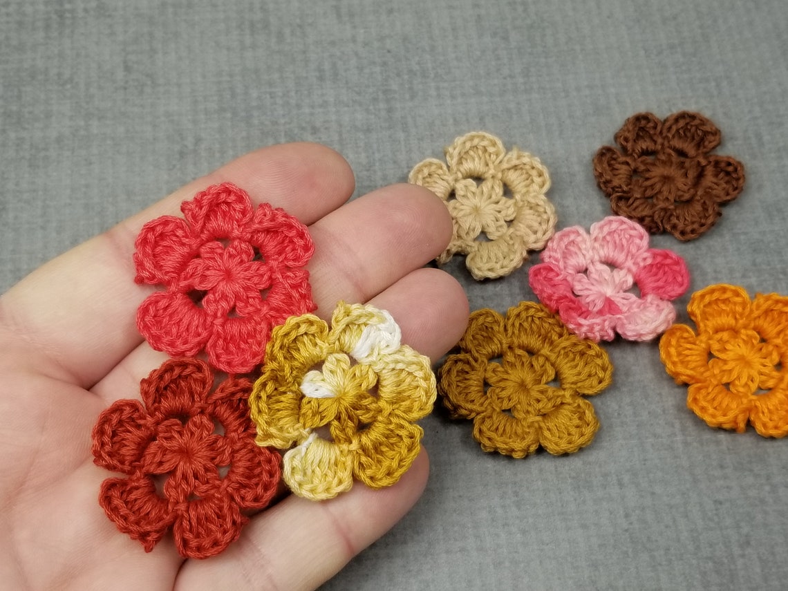 Crochet Flower Embellishments, Set of 8 Hand Crocheted Flowers, Crochet ...