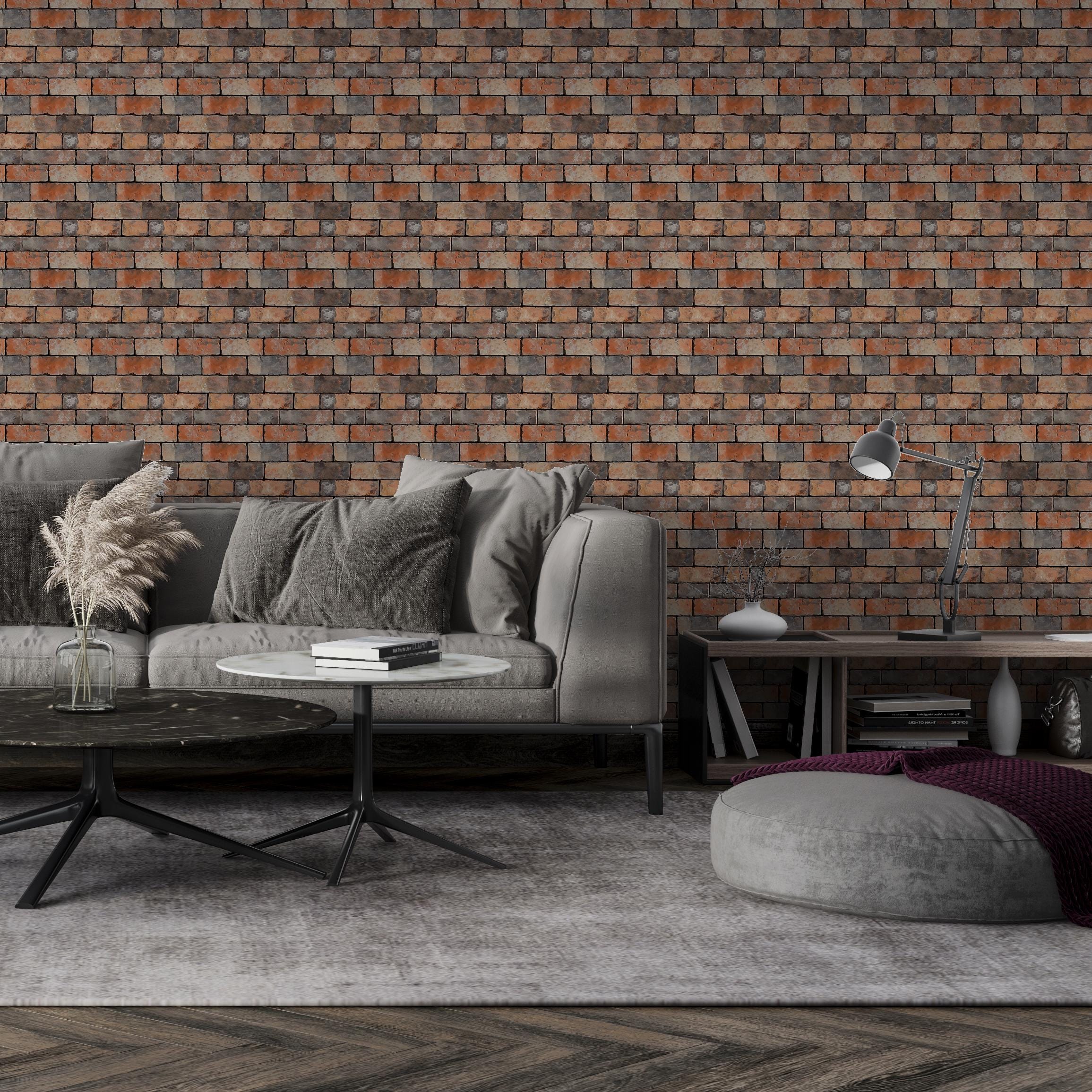 Rustic Red Brick Wallpaper, Industrial Faux Brick Wall Decor, Textured ...