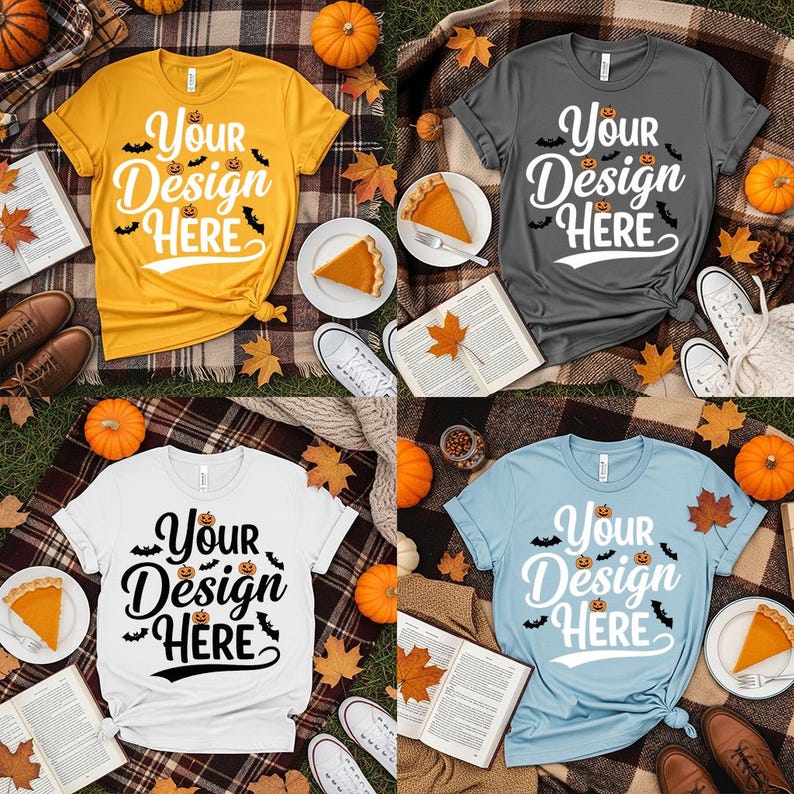 Fall T-shirt Mockup Bundle: Bella Canvas 3001, Halloween Colors ...