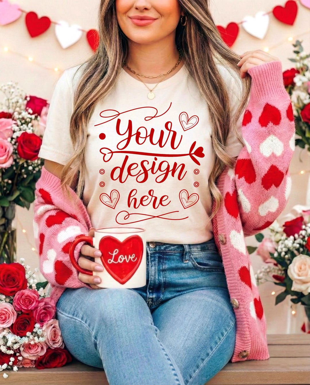 Mockup de Dia dos Namorados Bella Canvas 3001 Natural | Modelo de ...