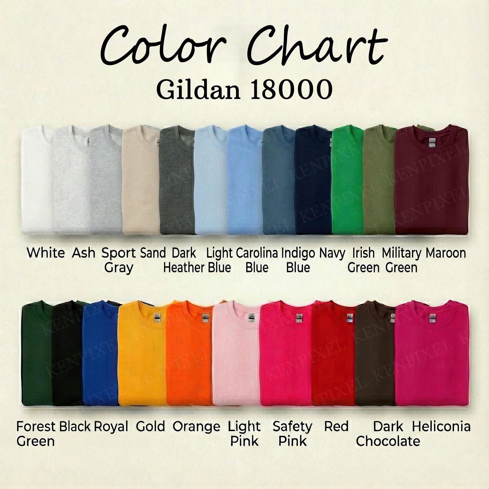 Gildan 18000 Color Chart • Sweatshirt Guide • Printable Color Card ...