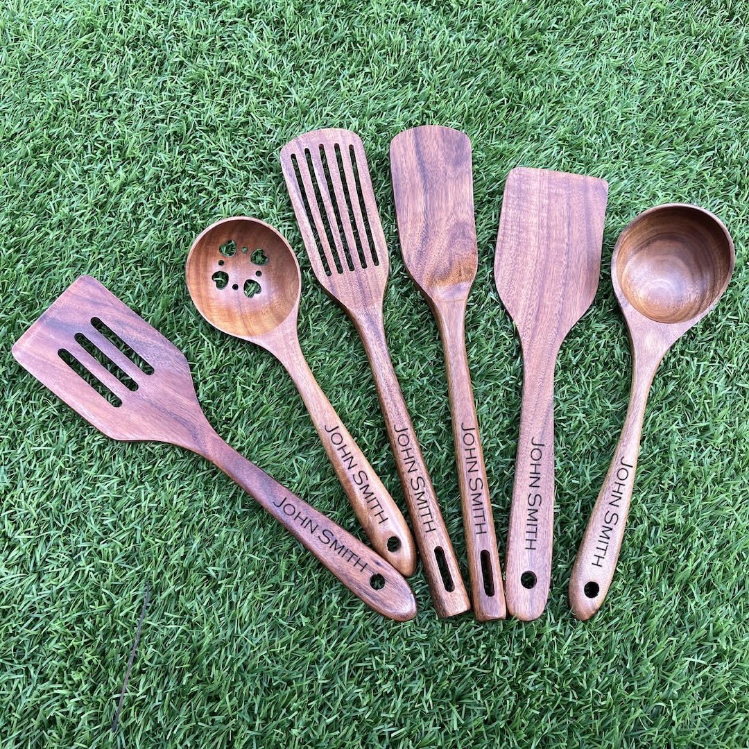 Personalized Wooden Utensil Set, Engraved Spoons & Spatulas, Kitchen ...