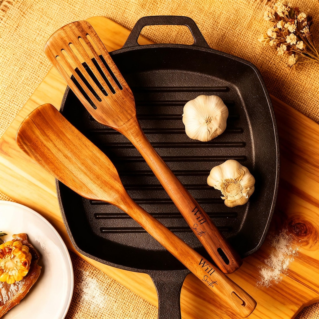 Personalized Teak Wood Spatula Set – Eco Kitchen Cooking Tools - Etsy