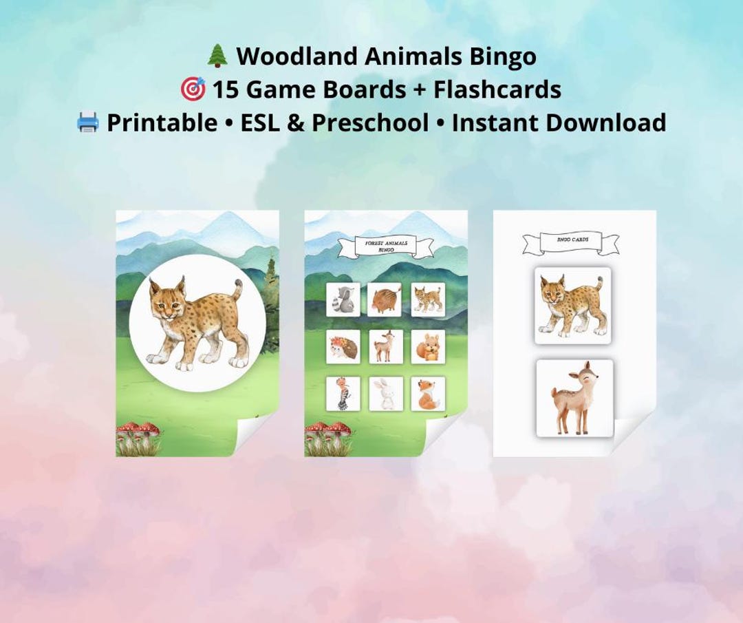 Forest Animals Bingo – 15 Bingo Cards + Calling Cards+ Flashcards ...