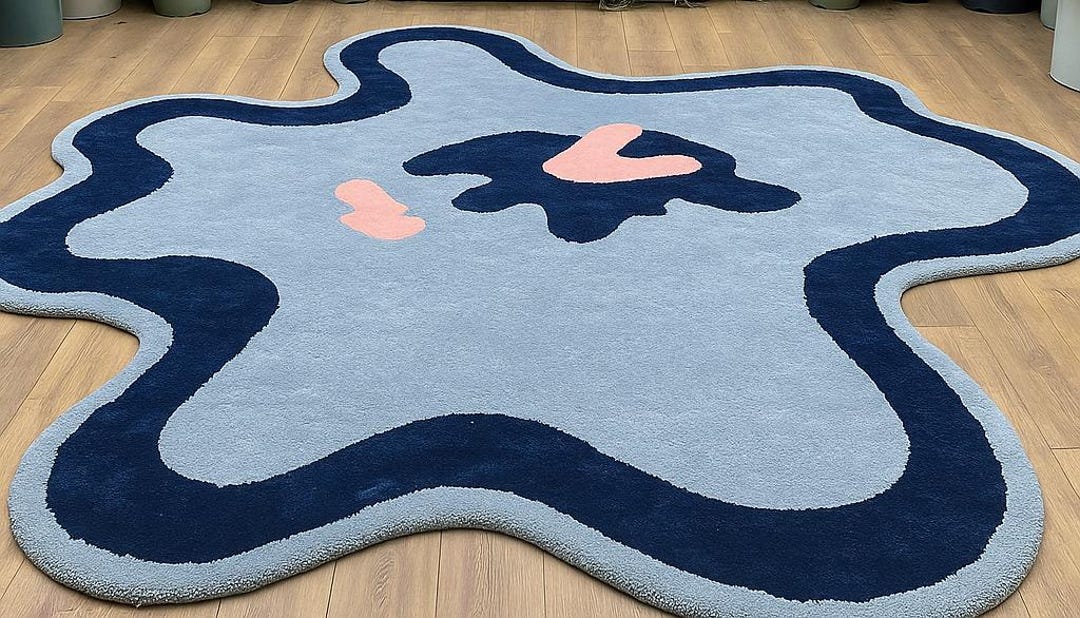 Abstract Blob Area Rug | Irregular Shape Blue & Pink Carpet | Organic ...