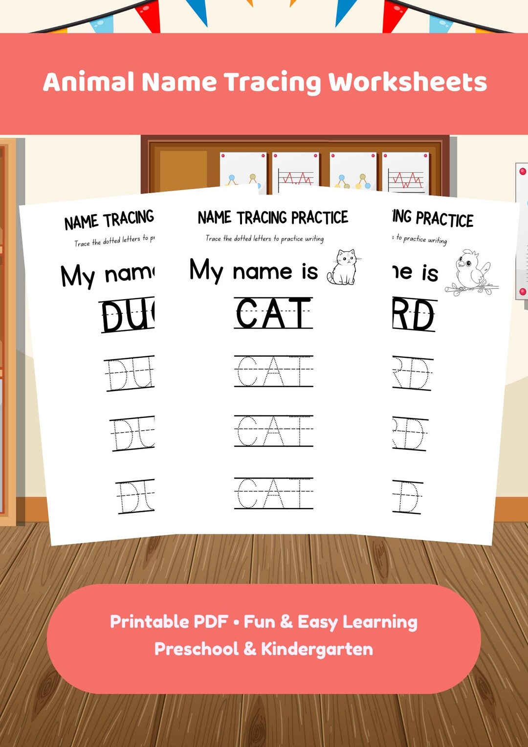 Animal Name Tracing Worksheets – Fun Handwriting Practice for Kids - Etsy