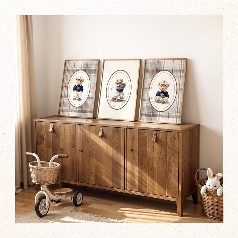 Set of 3 Wall Art, Ralph Lauren Bear Prints, Teddy Bear Wall Art ...