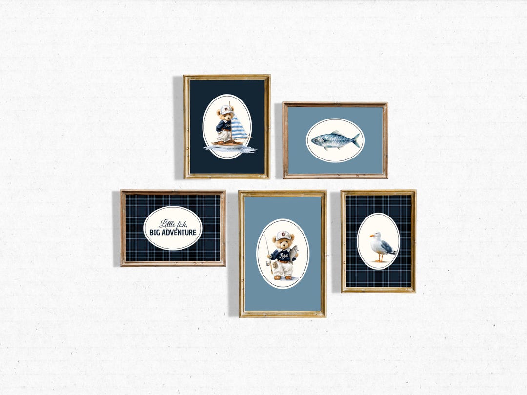 Set of 5, Ralph Lauren Bear Prints, Teddy Bear Wall Art, Polo Bear ...