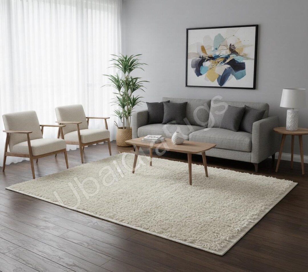 Handwoven Mohair Wool Rug: Soft Cream Shag Durry, Bohemian Style, Decor ...