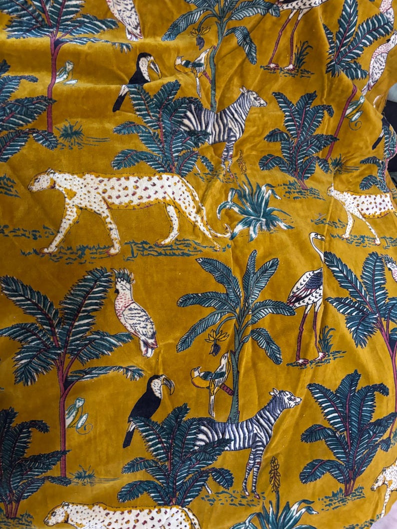 Safari Velvet Fabric, Jungle Animal Print, Upholstery & Curtain ...