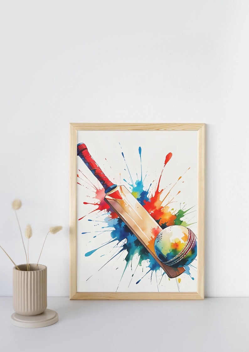 Vibrant Watercolour Cricket Bat and Ball - Etsy
